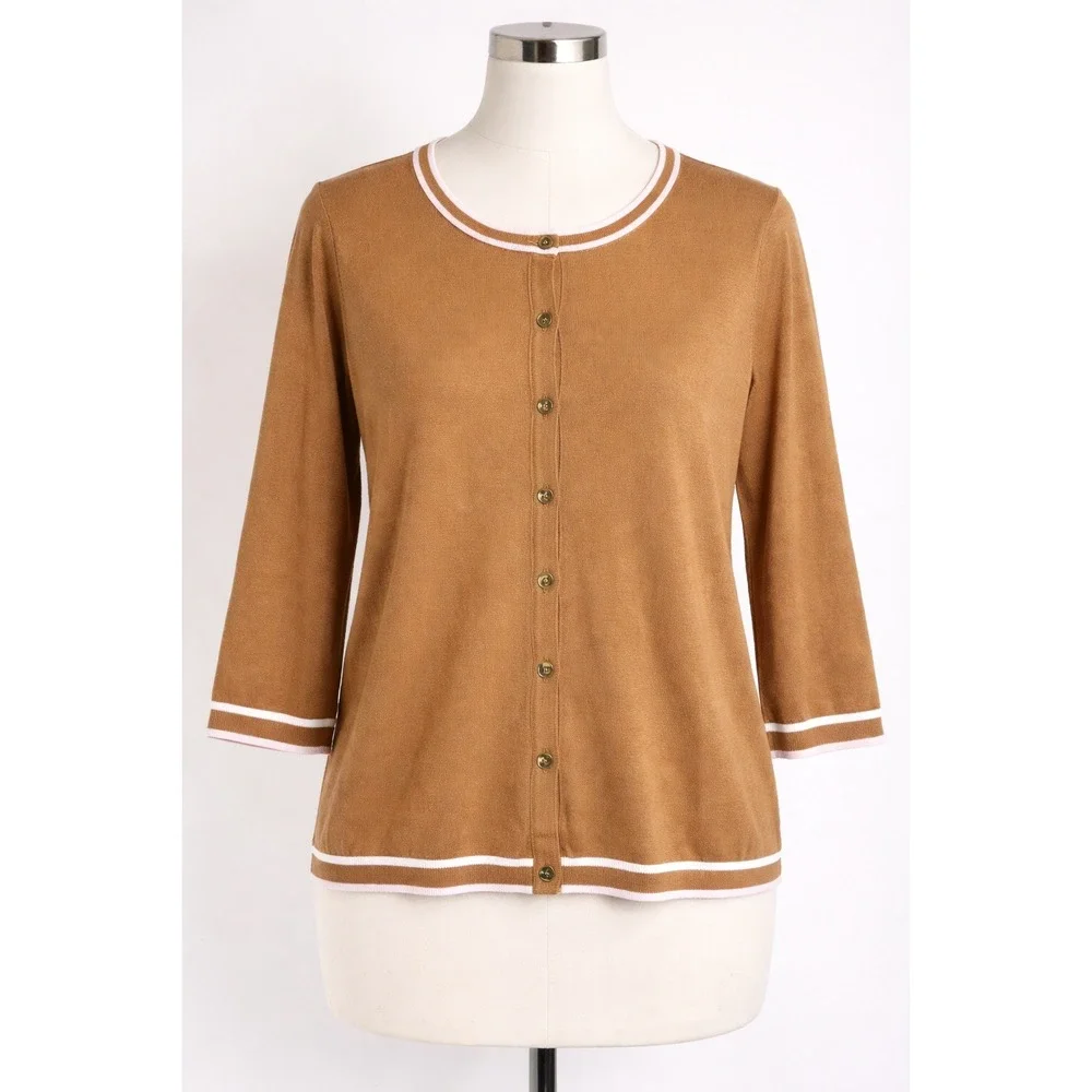 Talbots | Sweaters | Talbots Xl Charming Tipped Cardigan 34 Slv Cafe Au ...